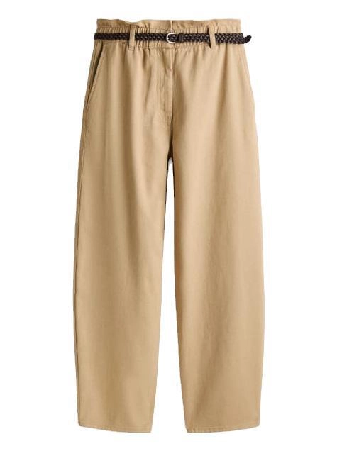 H&M Belted Barrel Trousers - Beige