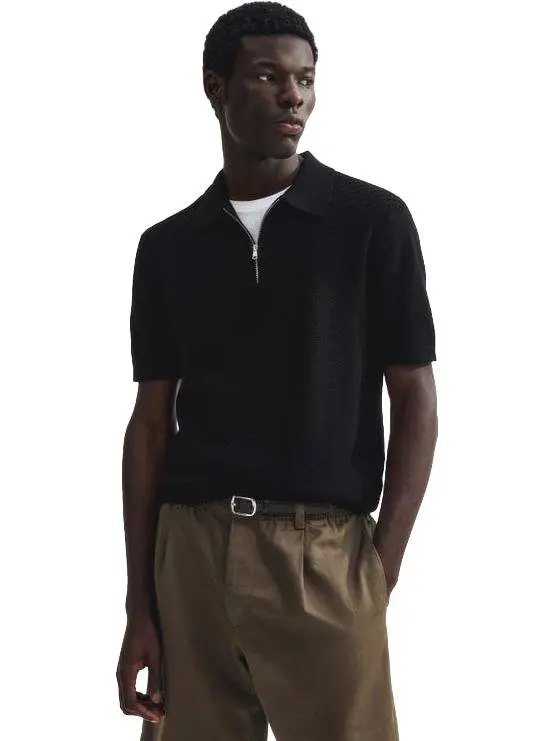 H&m Slim Fit Textured Polo Shirt - Black