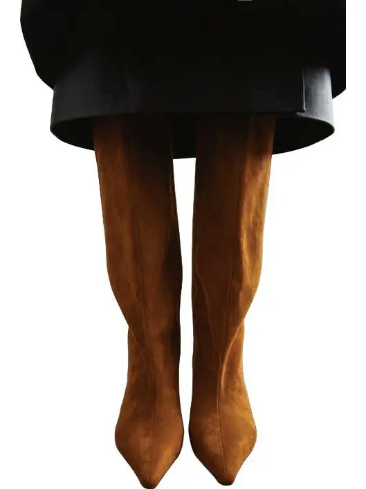 H&m Knee-high Pointed Toe Boots With Narrow Heels - Brown