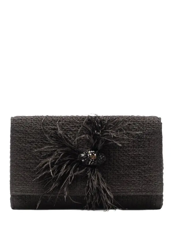 FRANCES VALENTINE Betta Boucle Clutch With Feather Embellishment - Black