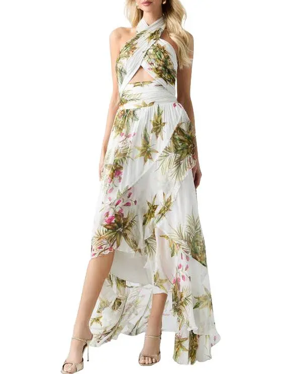 MARCIANO Hassana Floral Print Halter Maxi Dress - White Multi