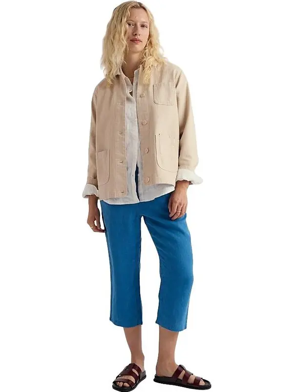 SEASALT CORNWALL Relaxed Denim Jacket With Classic Collar - Limestone