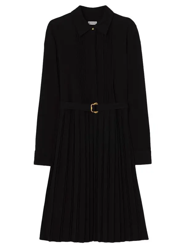 Burberry Long Sleeve Belted Viscose Dress - Black