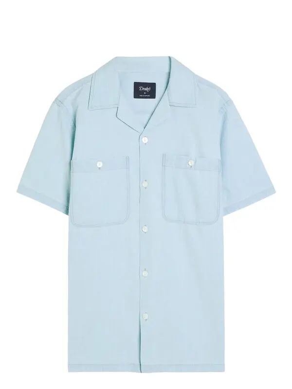 DRAKE'S Chambray Cotton Shirt - Light Blue