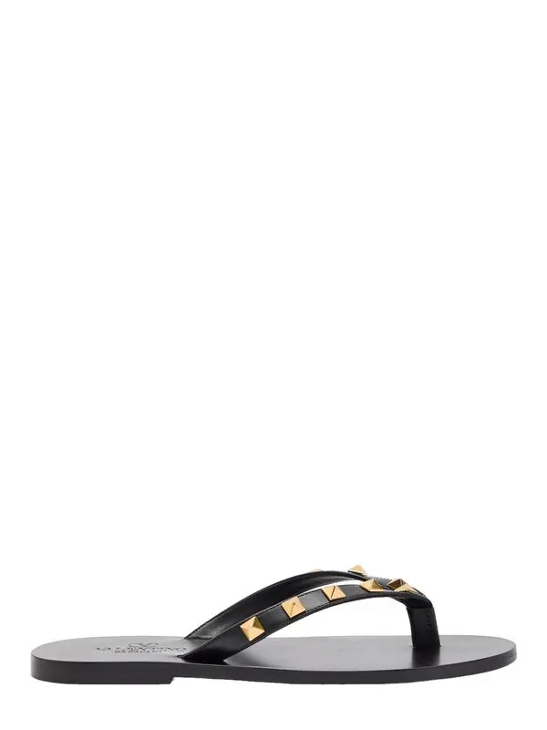 Valentino Garavani Rockstud Thong Leather Sandals - Black