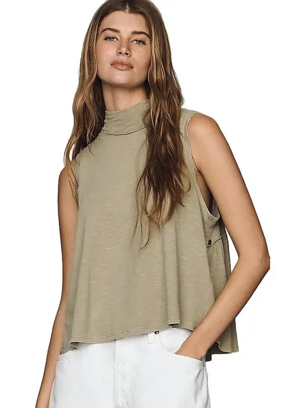 PILCRO Sleeveless Button Back Shell Top - Olive