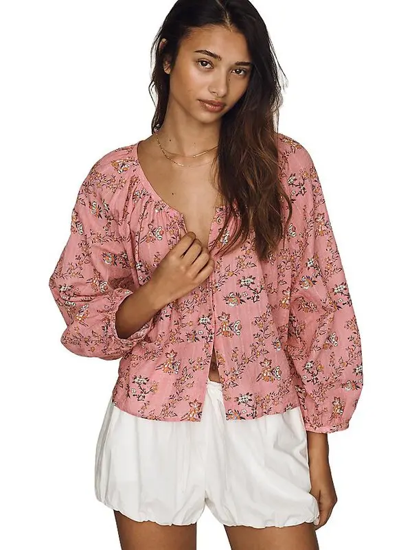 PILCRO Sidney Shrunken Scoop-neck Blouse - Pink Floral