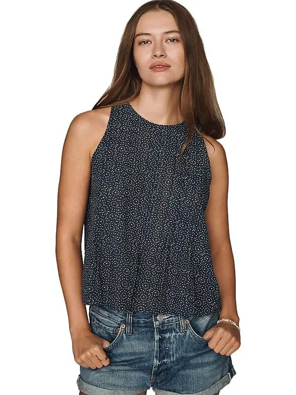 PILCRO Cotton Pintuck Tank Top - Navy