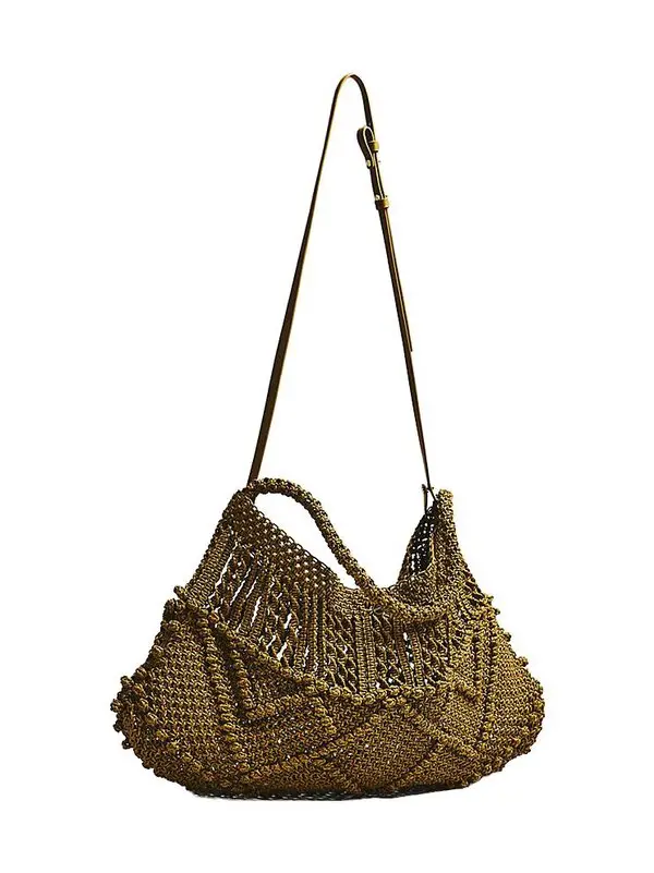 ALEMAIS Macramé Maxi Crescent Tote - Olive