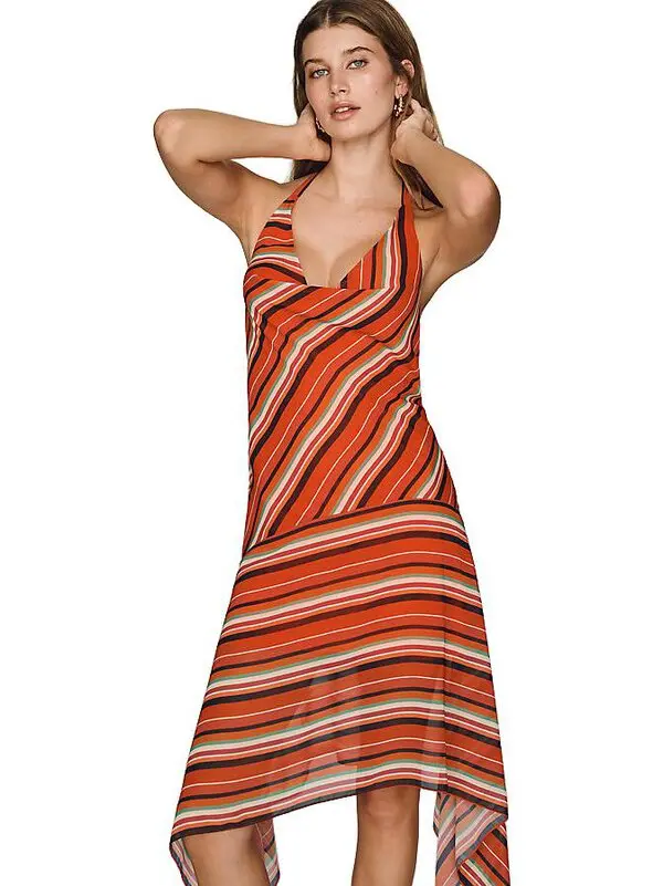 Amanda Uprichard Asymmetrical Stripe Midi Dress - Red Pattern