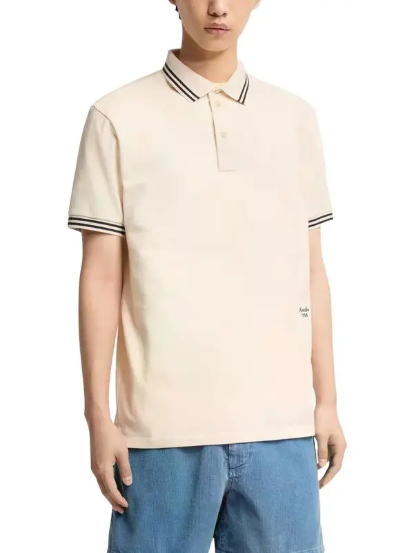 Moncler Striped Trim Cotton Piquet Polo Shirt - Neutrals