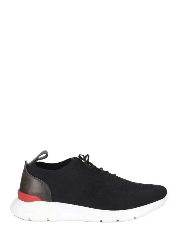Isaia Leather Sneakers With Knit Panels - Black