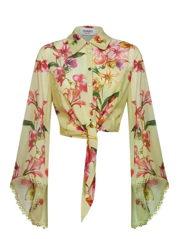 Charo Ruiz Ibiza Floral Print Lace Trim Shirt - Neutrals