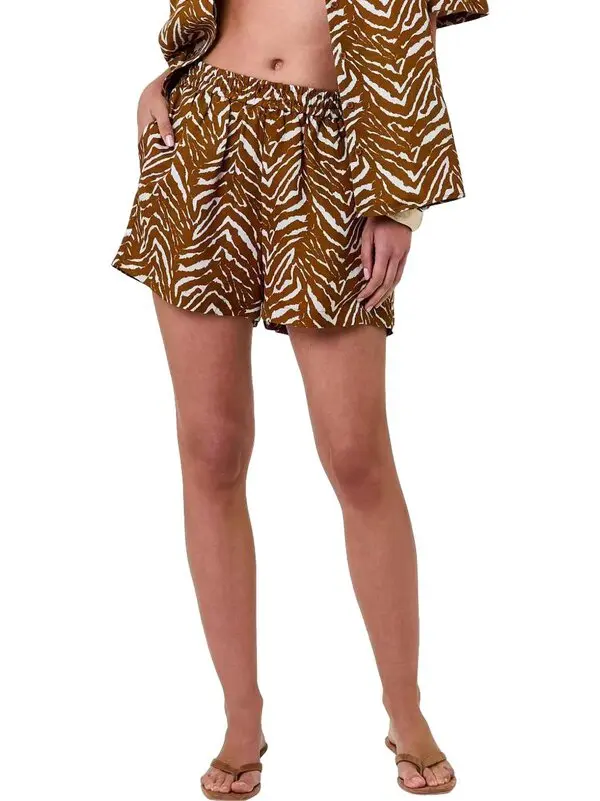 NICHOLAS Adelaide Animal Print Linen-blend Shorts - Brown