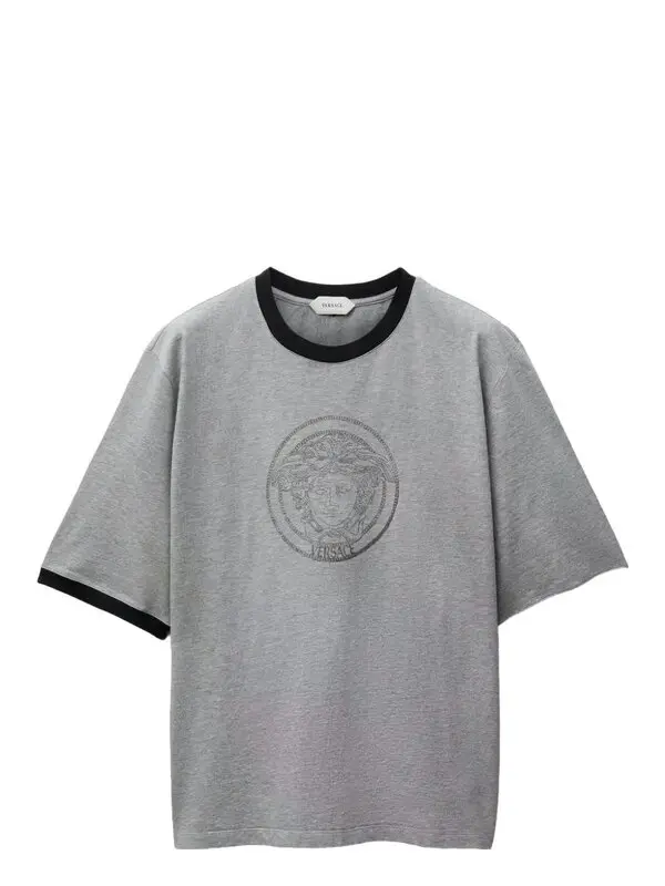 Versace Medusa & Logo Print Cotton T-shirt - Grey