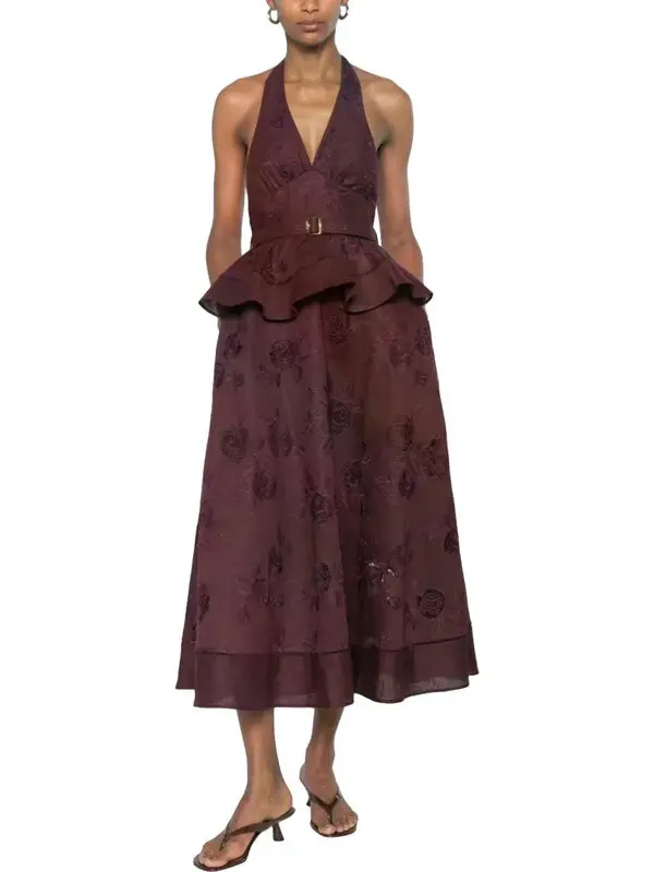 SELF-PORTRAIT Floral Embroidered Midi Dress - Red