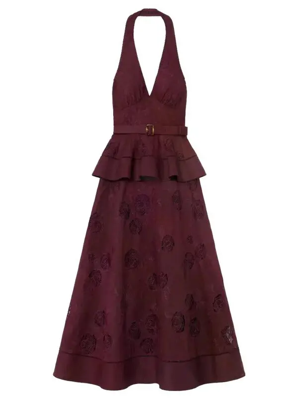 SELF-PORTRAIT Floral Embroidered Midi Dress - Red