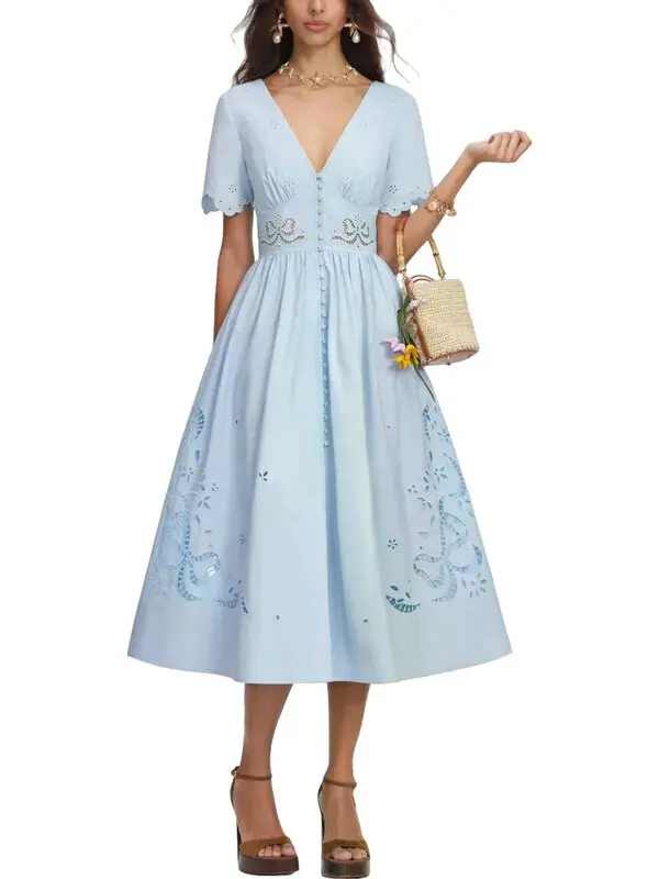 SELF-PORTRAIT Embroidered Midi Dress - Blue