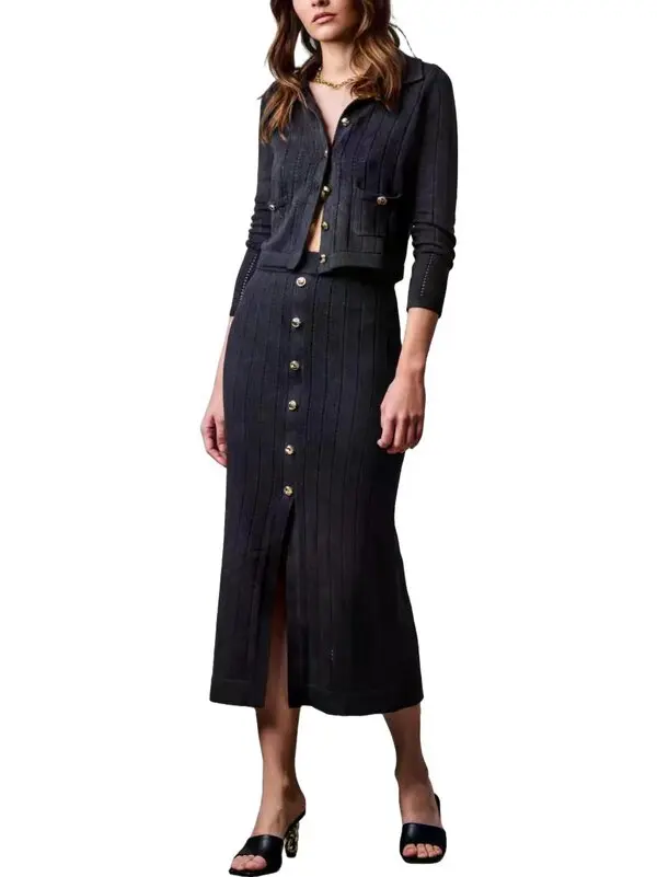 HEVRON Mia Ribbed Knit Skirt - Black