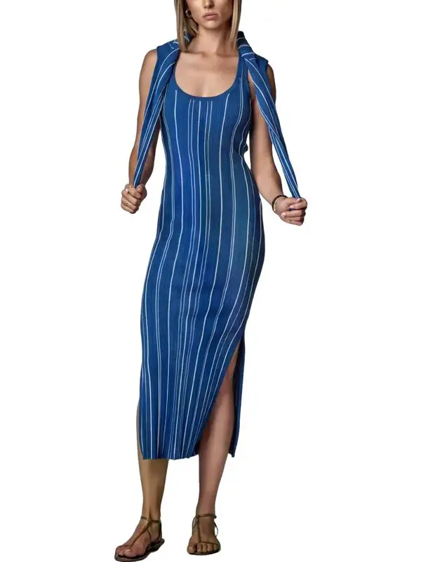 HEVRON Rose Knit Striped Ribbed-knit Dress - Blue