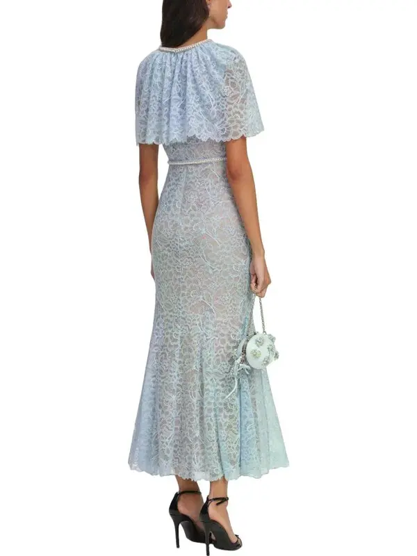 SELF-PORTRAIT Embellished Lace Midi Dress - Blue