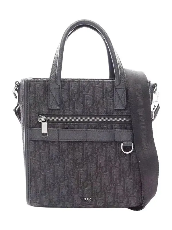 Dior Mini Oblique Canvas Safari North-south Tote Satchel - Black