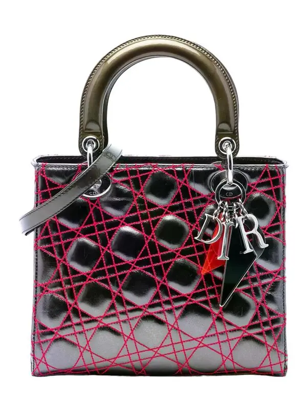 Dior Medium Metallic Lambskin Lady Satchel - Grey
