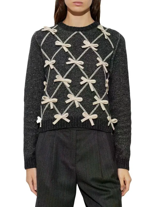 Moschino Diamond-knit Sweater With Bow Embellishments - Grey