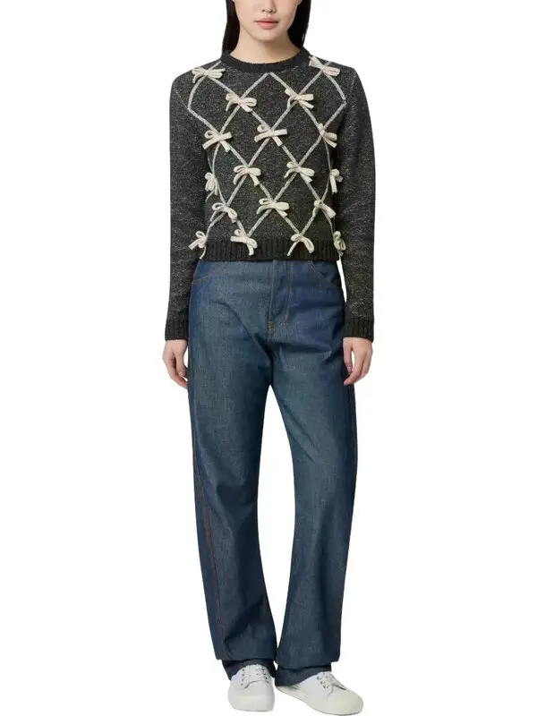 Moschino Diamond-knit Sweater With Bow Embellishments - Charcoal