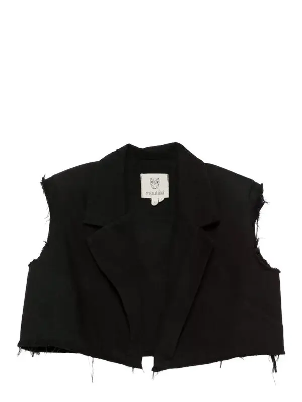 MOUTAKI Sleeveless Frayed Hem Jacket - Black