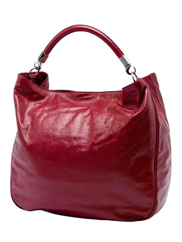Saint Laurent Crinkled Patent Hobo Handbag - Red
