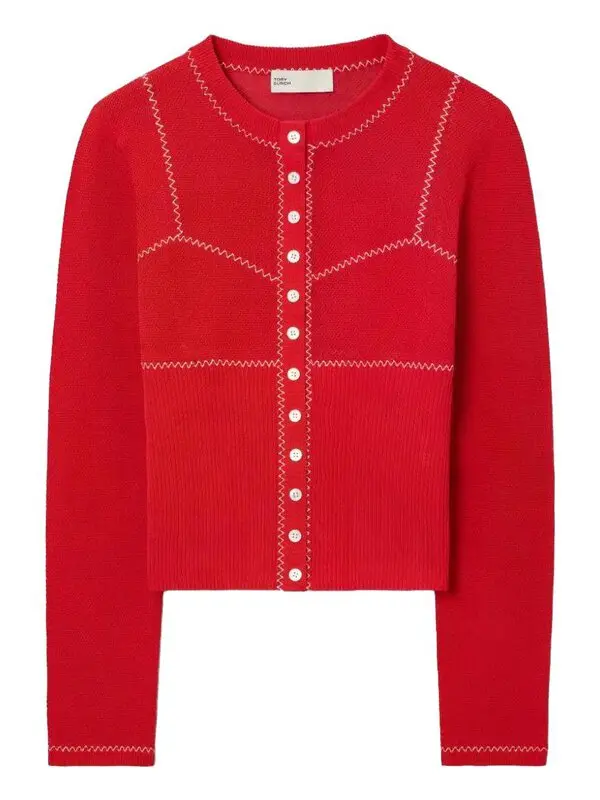 Tory Burch Cotton And Nylon Mesh Cardigan - Red