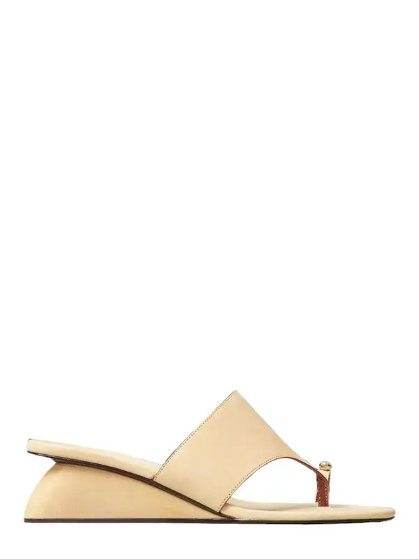 Tory Burch Pierced Wedge Sandals In Vachetta Leather - Neutrals