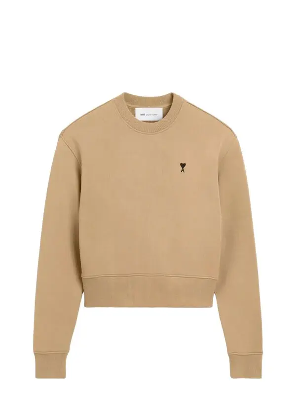 AMI Paris De Coeur Embroidered Cotton Sweatshirt - Neutrals