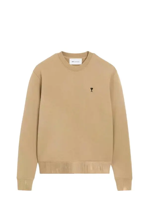 AMI Paris Cotton Sweatshirt With De Coeur Embroidery - Neutrals