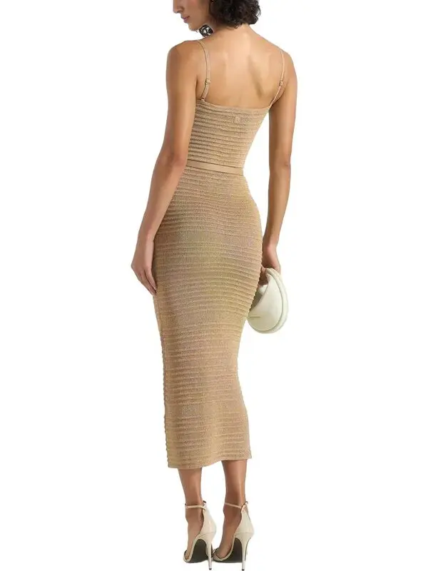 Manière De Voir Maniera De Voir Danika Metallic Rib-knit Belted Midi Dress - Neutrals