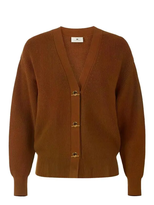 Elisabetta Franchi Knit Cardigan With Jewel Buttons - Brown