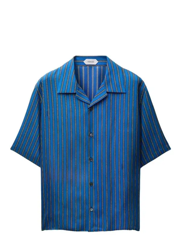 Versace Printed Silk Twill Shirt - Blue