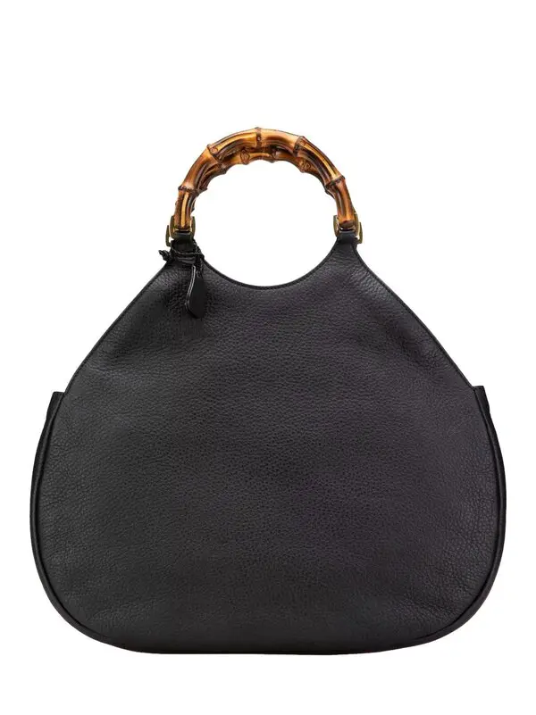 Gucci Pebbled Calfskin Bamboo Hobo Bag - Black