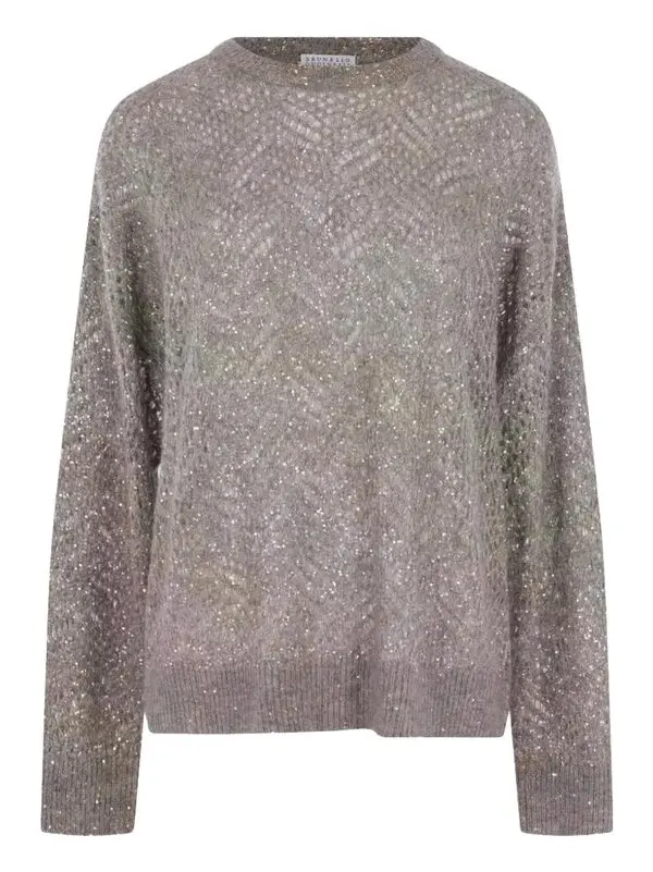 Brunello Cucinelli Sequin-embellished Open-knit Sweater - Grey