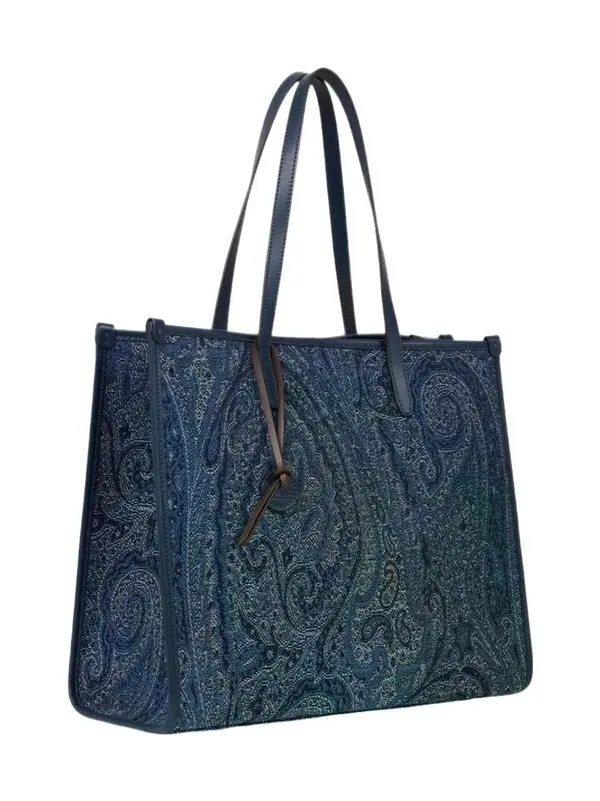 Etro Large Love Trotter Jacquard Denim Tote Bag - Blue