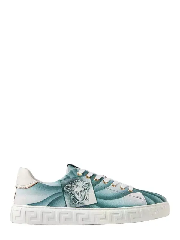 Versace Greca Printed Canvas Low-top Sneakers - Blue