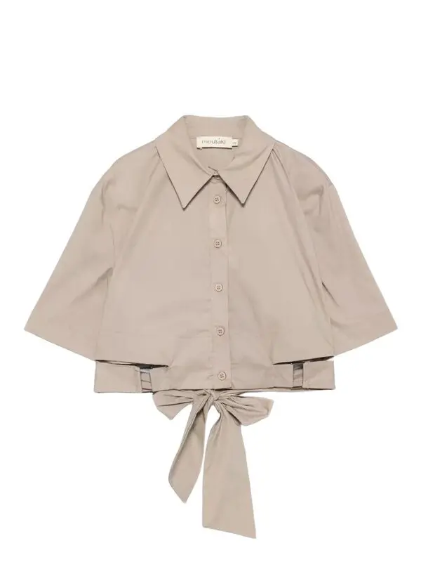 MOUTAKI Tie-fastening Cropped Shirt - Neutrals