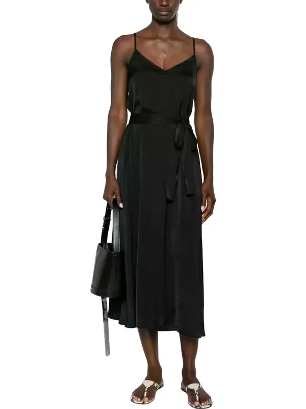 MOUTAKI Satin Finish Belted Midi Dress - Black