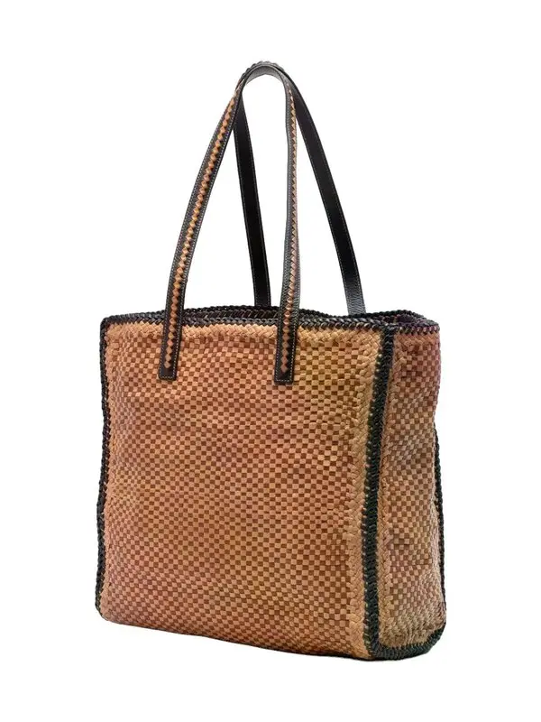 Prada Woven Goatskin Madras Tote Bag - Brown