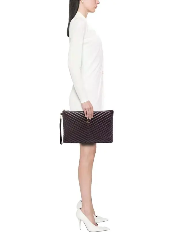 Saint Laurent Chevron Calfskin Cassandre Document Holder Clutch Bag - Red
