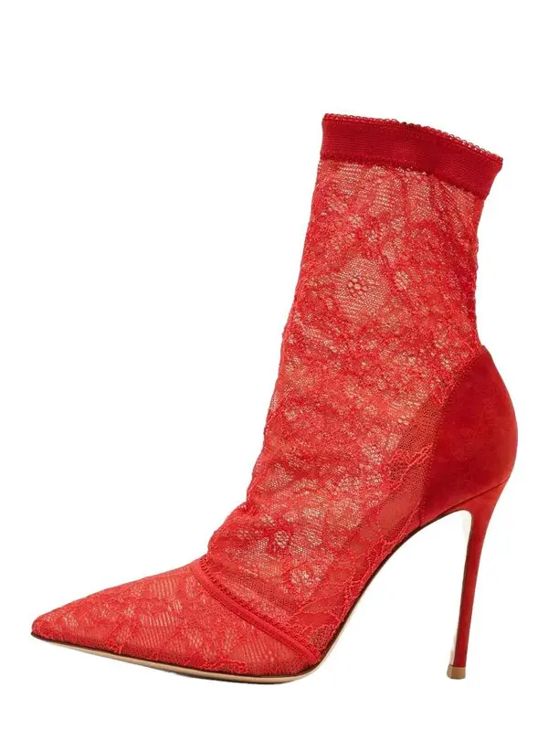GIANVITO ROSSI Lace Pointed-toe Ankle Boots - Red
