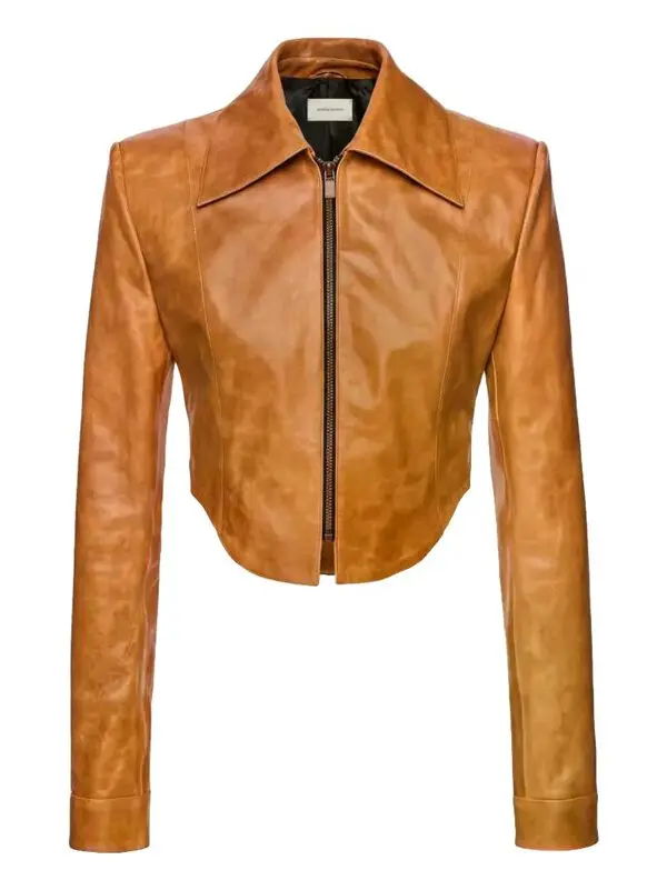Magda Butrym Cropped Leather Jacket - Brown