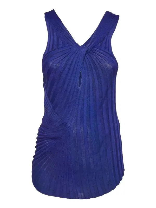 Roberto Cavalli Rib-knit Twist-front V-neck Top - Blue