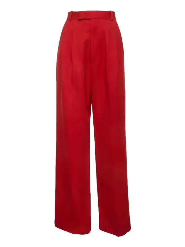 Celine Wool Pleated Wide-leg Trousers - Red